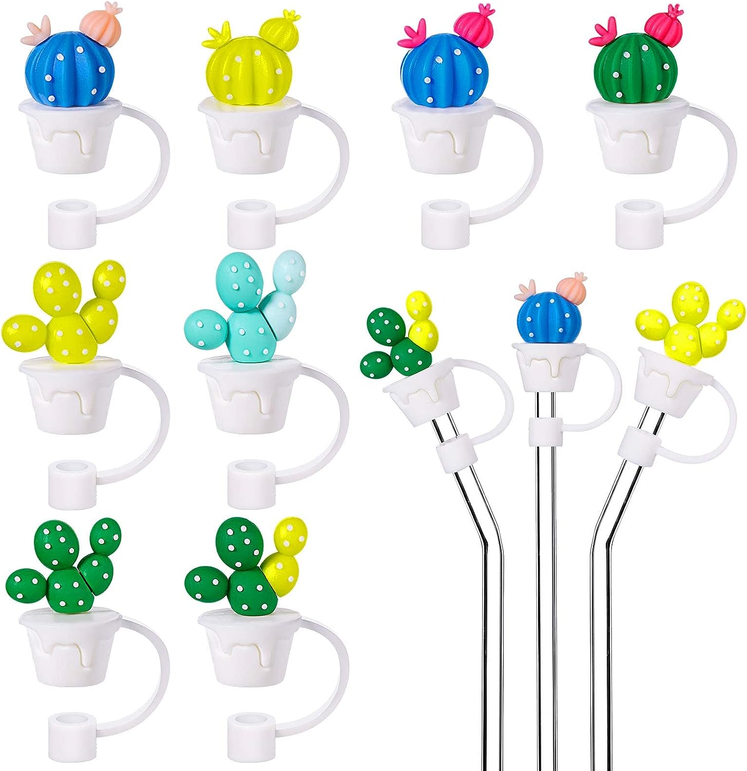 8 Pieces Straw Tips Covers Cute Silicone Reusable Drinking Straw Tips ...