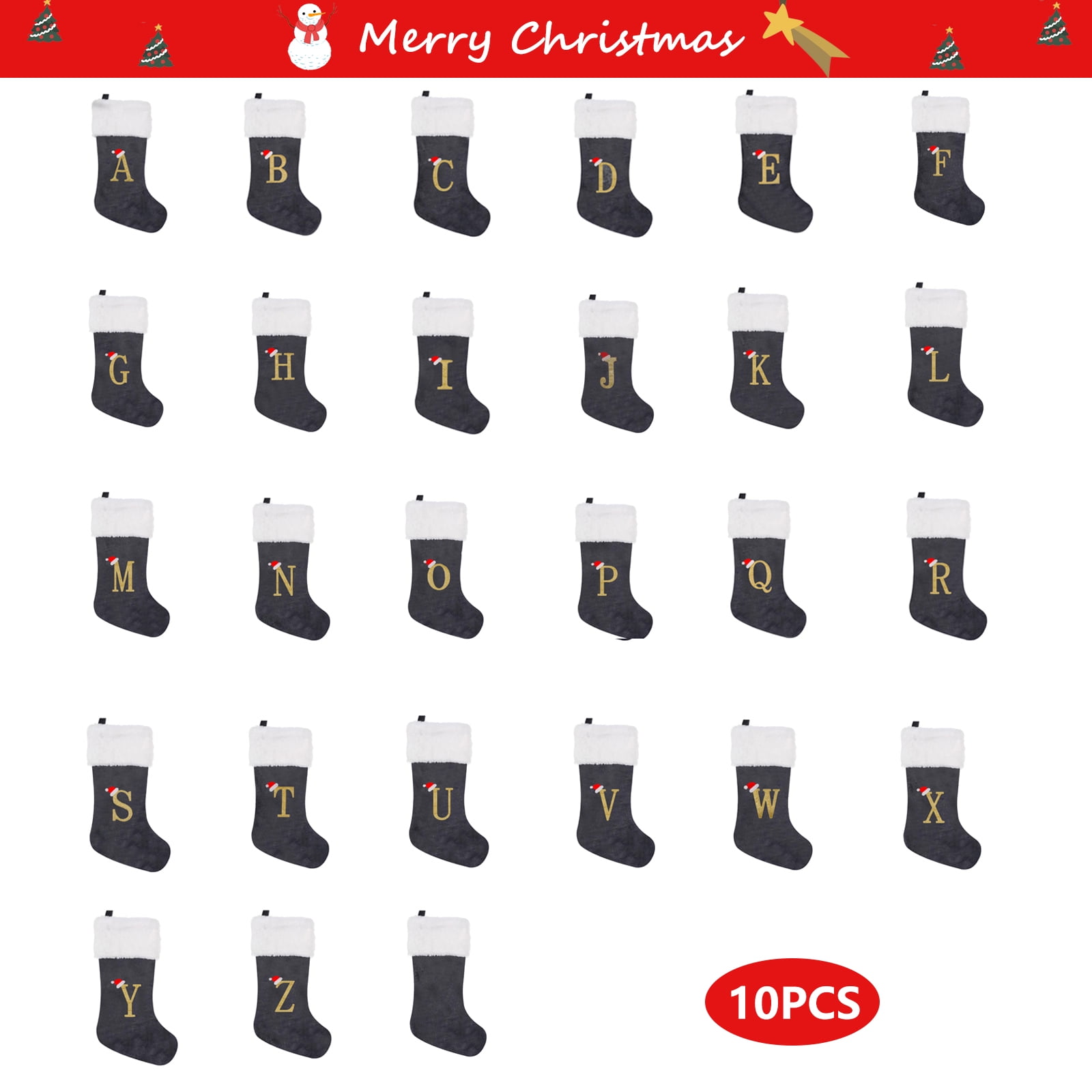 18 inch Monogram Christmas Stockings Letter Red Velvet with White Super ...