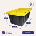 Homz 15 Gallon Durabilt Home Storage Container w/Lid, Black/Yellow(2 ...