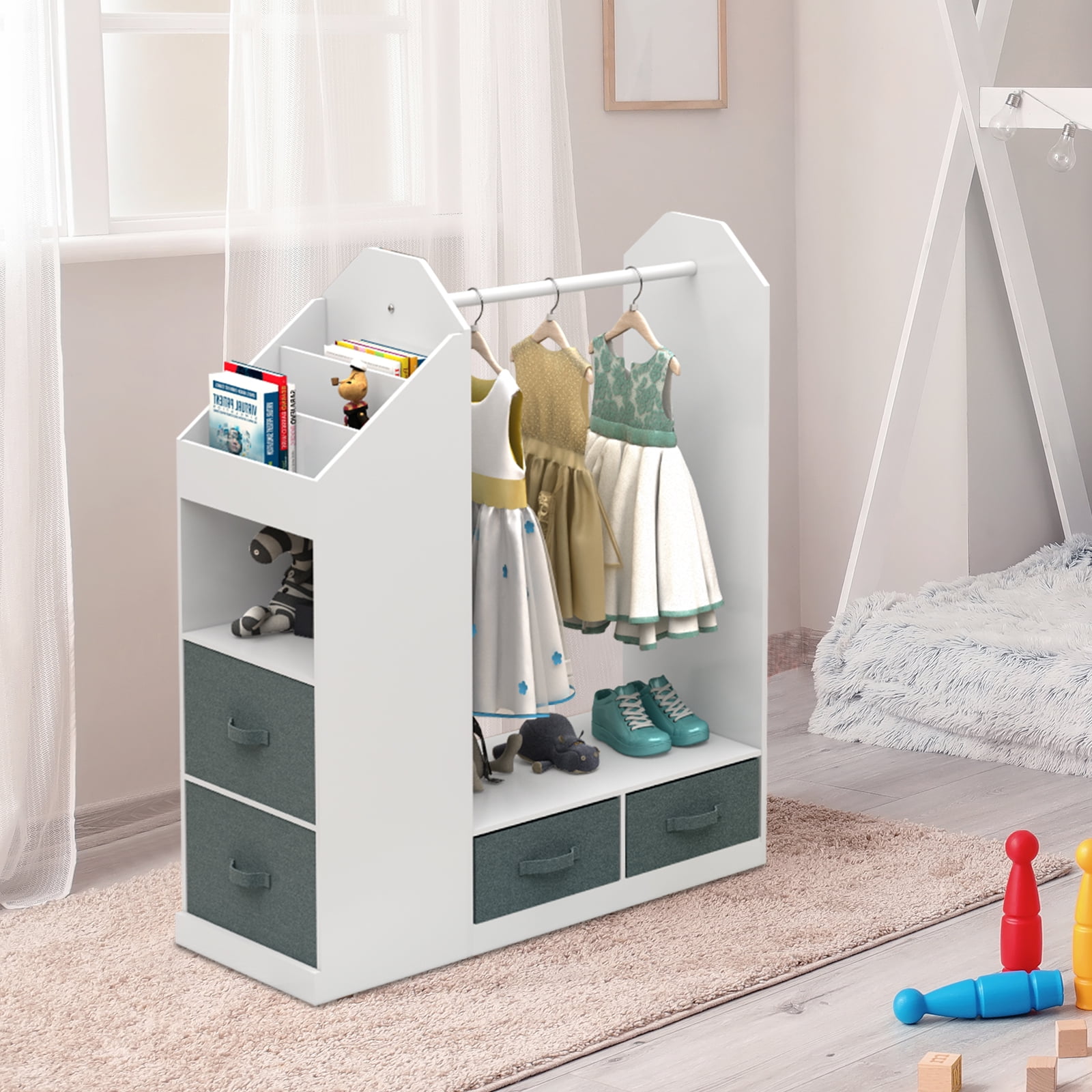 Buy Ktaxon Kids Dress up Storage with Mirror & Bookshelves, Wooden ...
