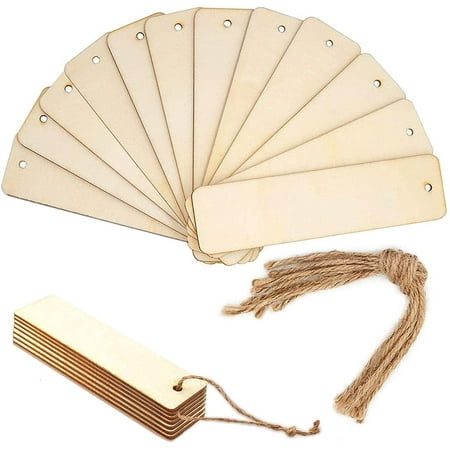 Bail 12 Pack Blank Rough Wooden Bookmarks Hanging with Holes and Ropes ...