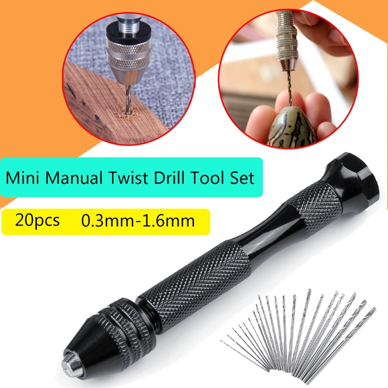 20Pc Mini Micro Hand Drill Mini 0.3-1.6mm Bit Keyless Chuck Set Pin ...