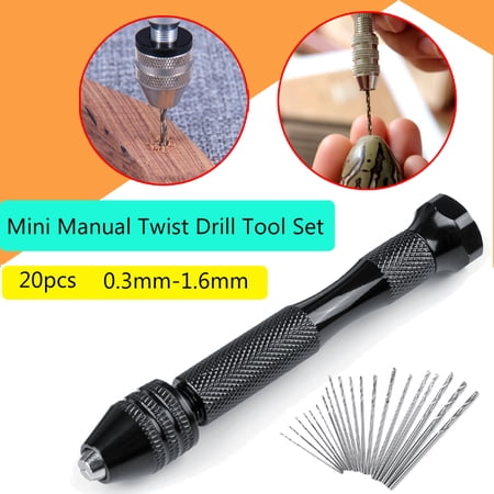 20Pc Mini Micro Hand Drill Mini 0.3-1.6mm Bit Keyless Chuck Set Pin ...