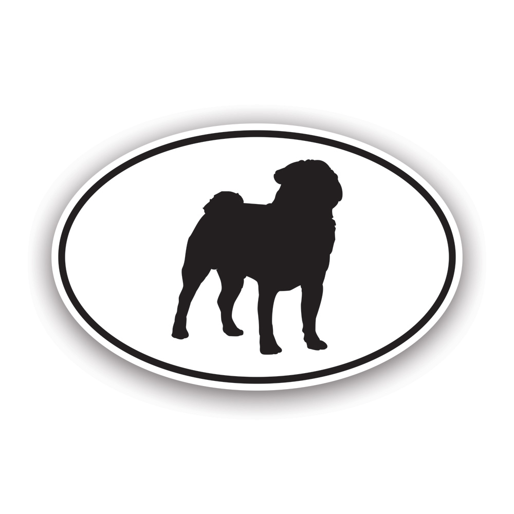 Pug Euro Oval Sticker Decal - Self Adhesive Vinyl - Weatherproof - Made ...