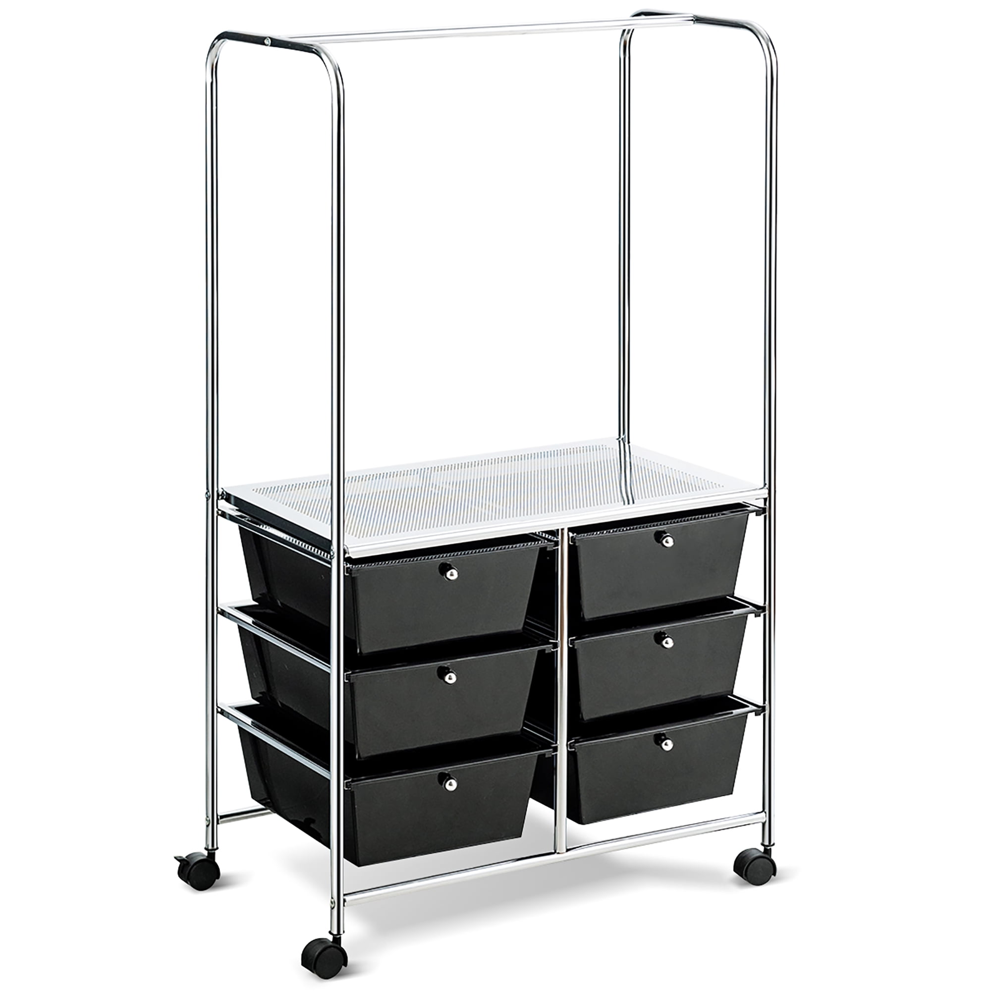 Costway 6 Drawer Rolling Storage Cart w/Hanging Bar Office School ...