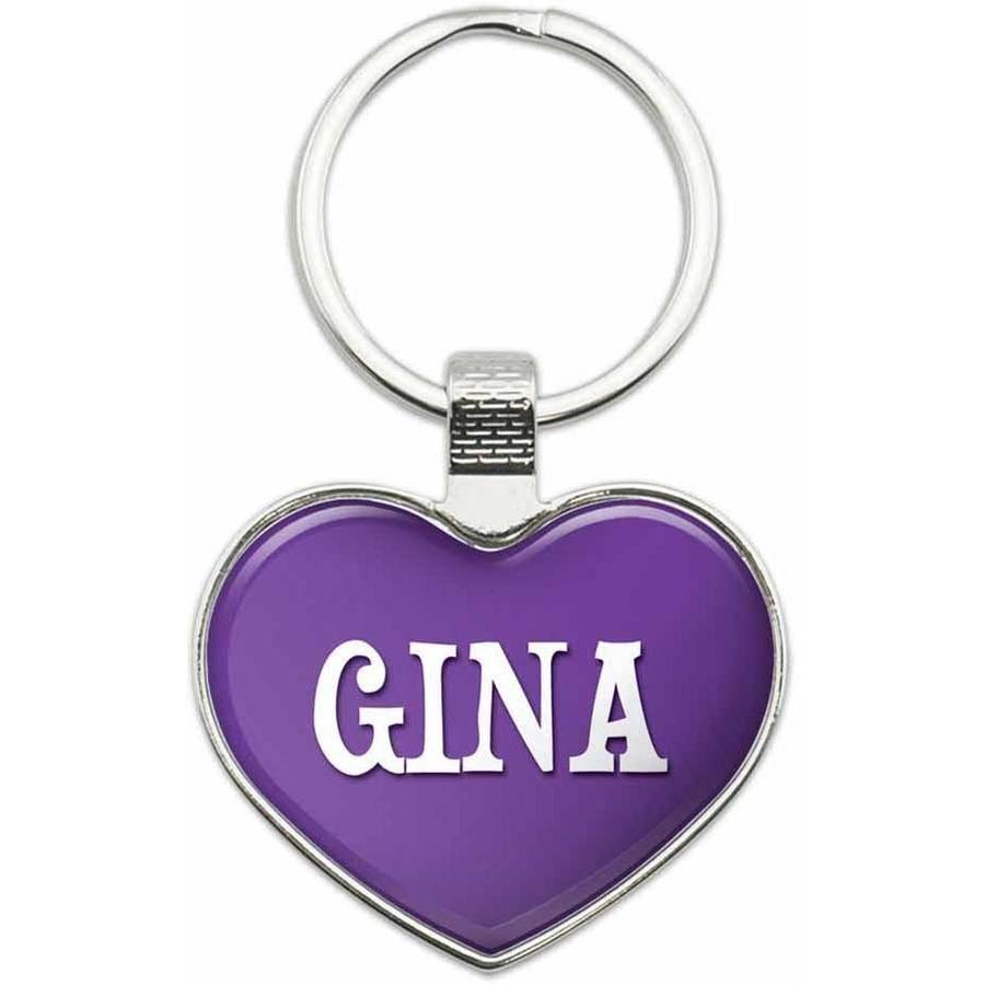 Gina - Names Female Metal Heart Keychain Key Chain Ring, Purple ...