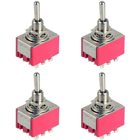 4Pcs MTS-302 3PDT Mini Toggle Switch ON-ON 9 Pins 2 Files 6MM Rocker Switch Red Latching MTS-302 ...
