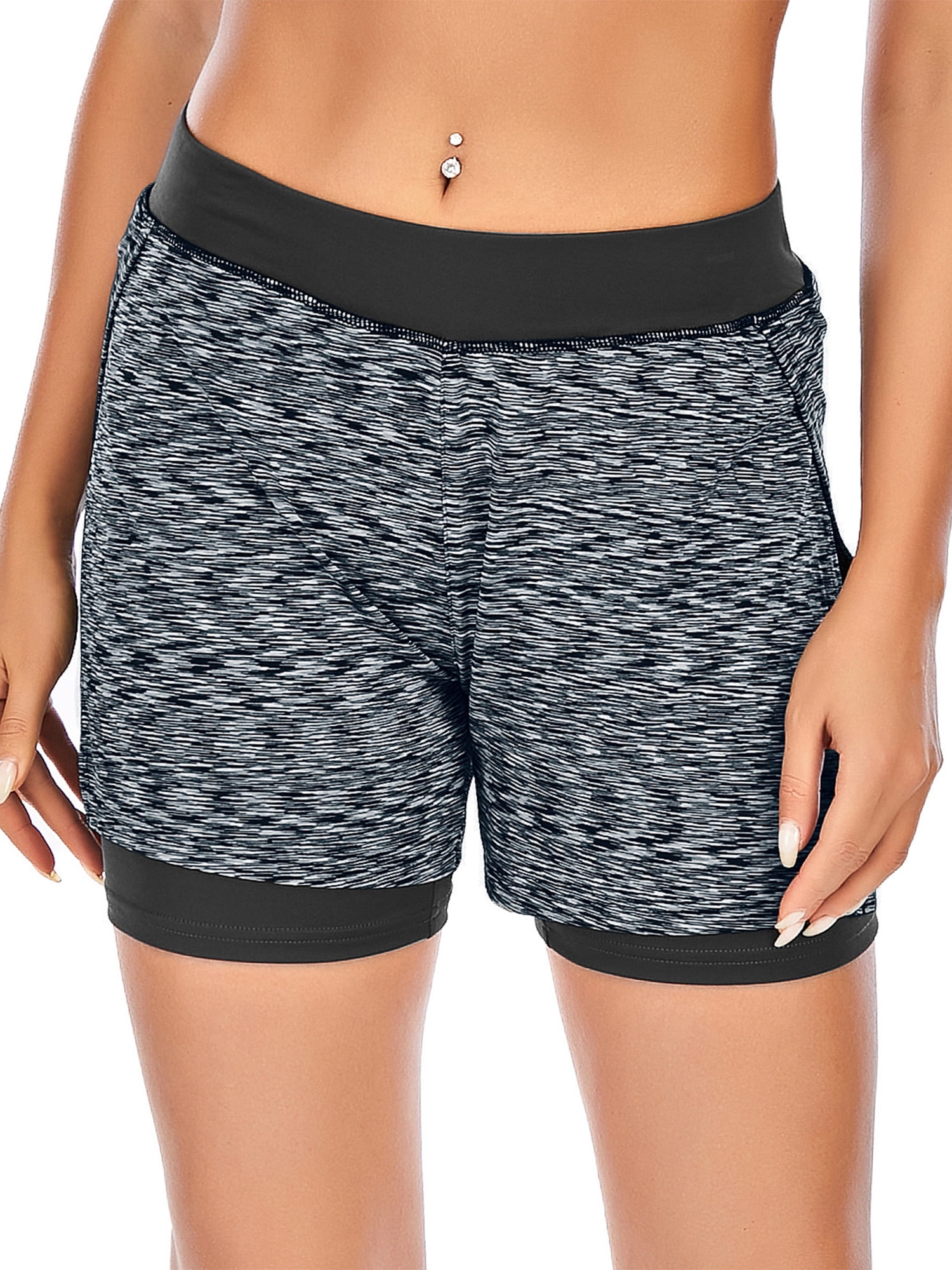 Women Double Layer Sport Shorts 2 in 1 Workout Running Shorts Active ...