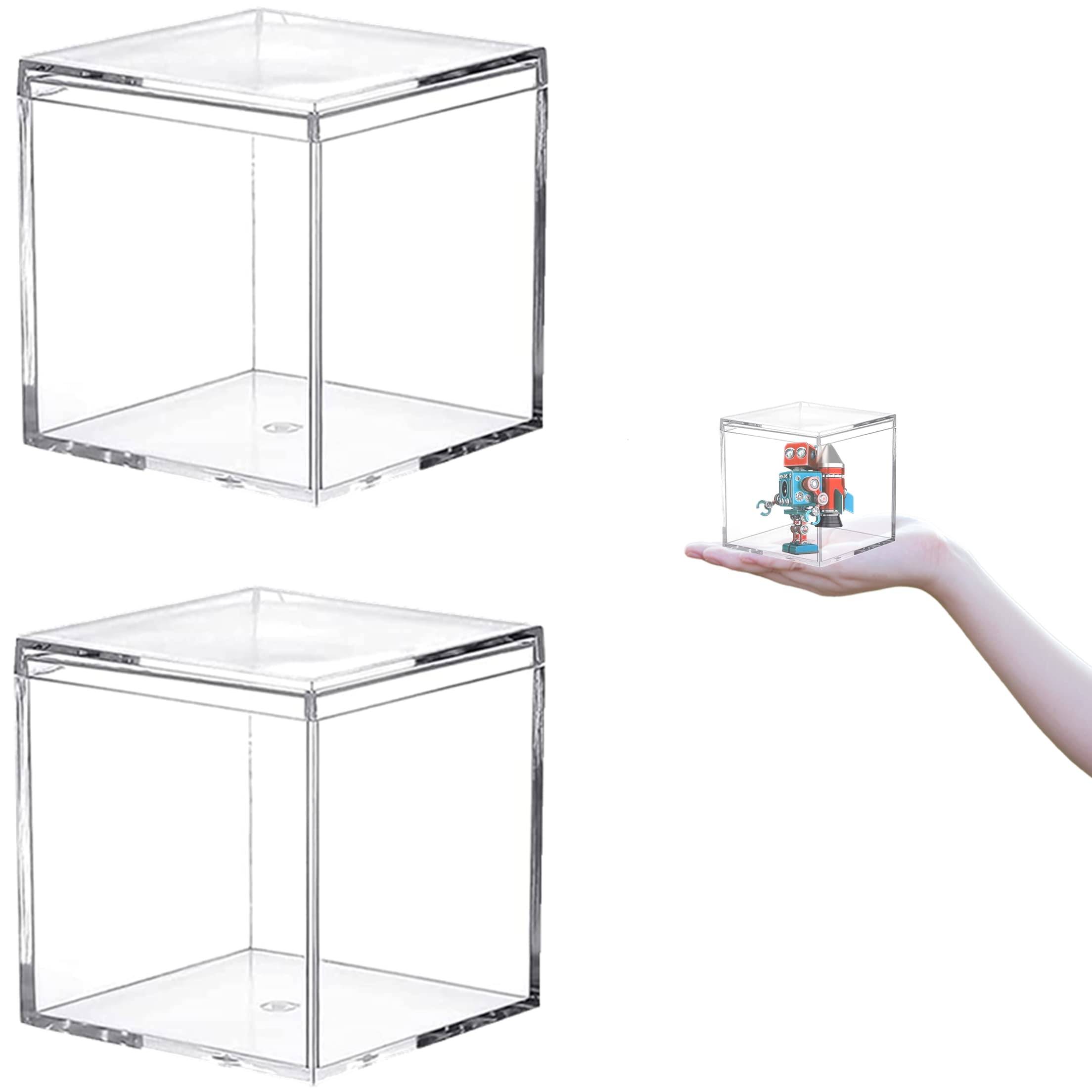 LOVPLAY Acrylic Box 2 Packs 3.5x3.5x3.5Inch Clear Acrylic Boxes with ...