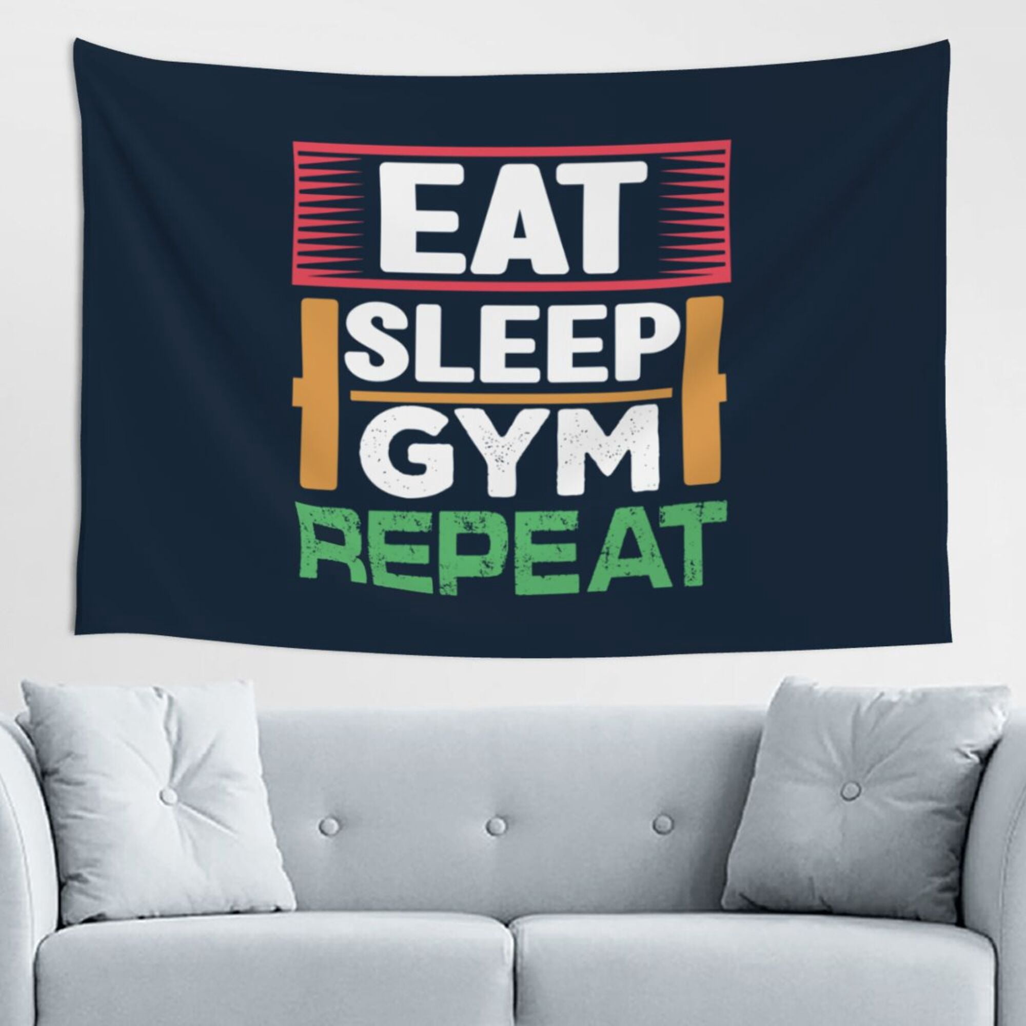 DouZhe Eat Sleep Gym Repeat Tapestry Wall Hanging Tapestries Dorm Room ...