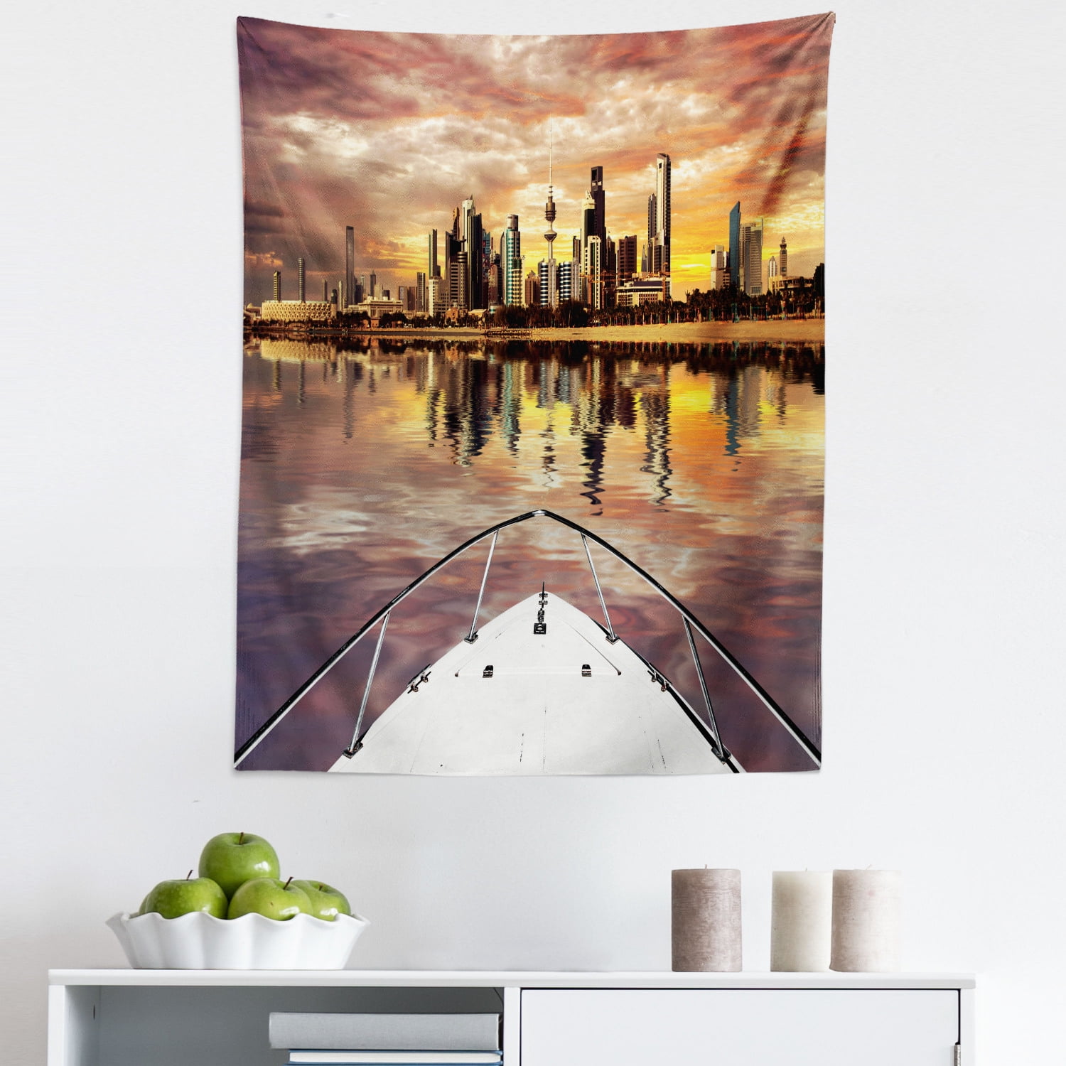 City Tapestry, Skyline Modern Skyscraper Horizontal Sunset Kuwait ...