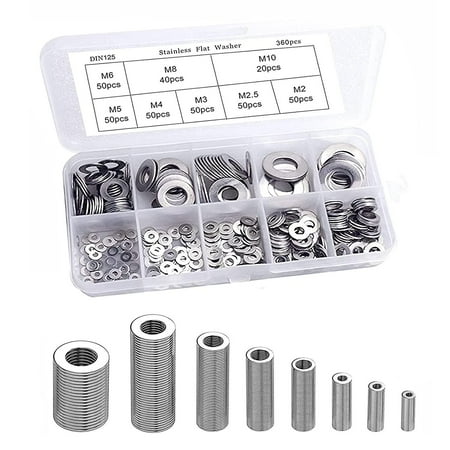 360 Pieces 304 Stainless Steel Flat Washers Assortment, Metal Washers ...