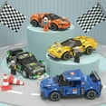 Four models of small particle building block racing cars are given as ...