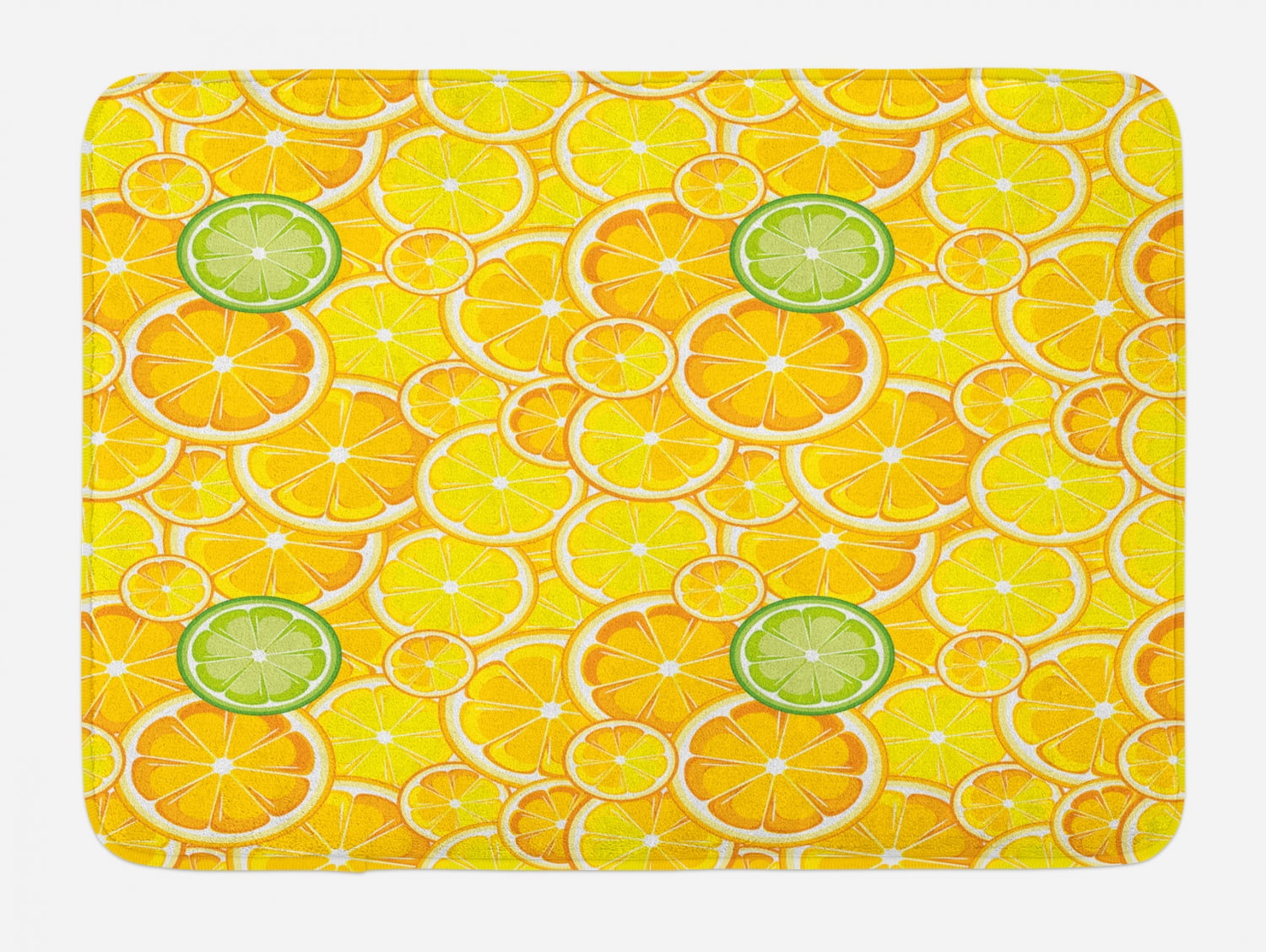 Yellow Bath Mat, Lemon Orange Lime Fruit Citrus Round Cut Circles Big ...