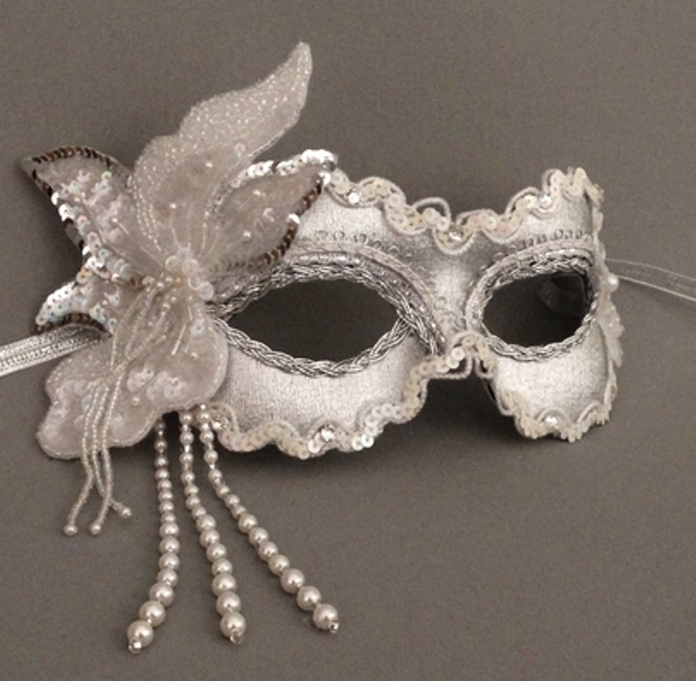 Gala in White and Silver Flower Beaded Masquerade Mask - Walmart.com