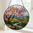 Blooming Tree Stained Glass Suncatcher Window Hanging Decor, Round ...
