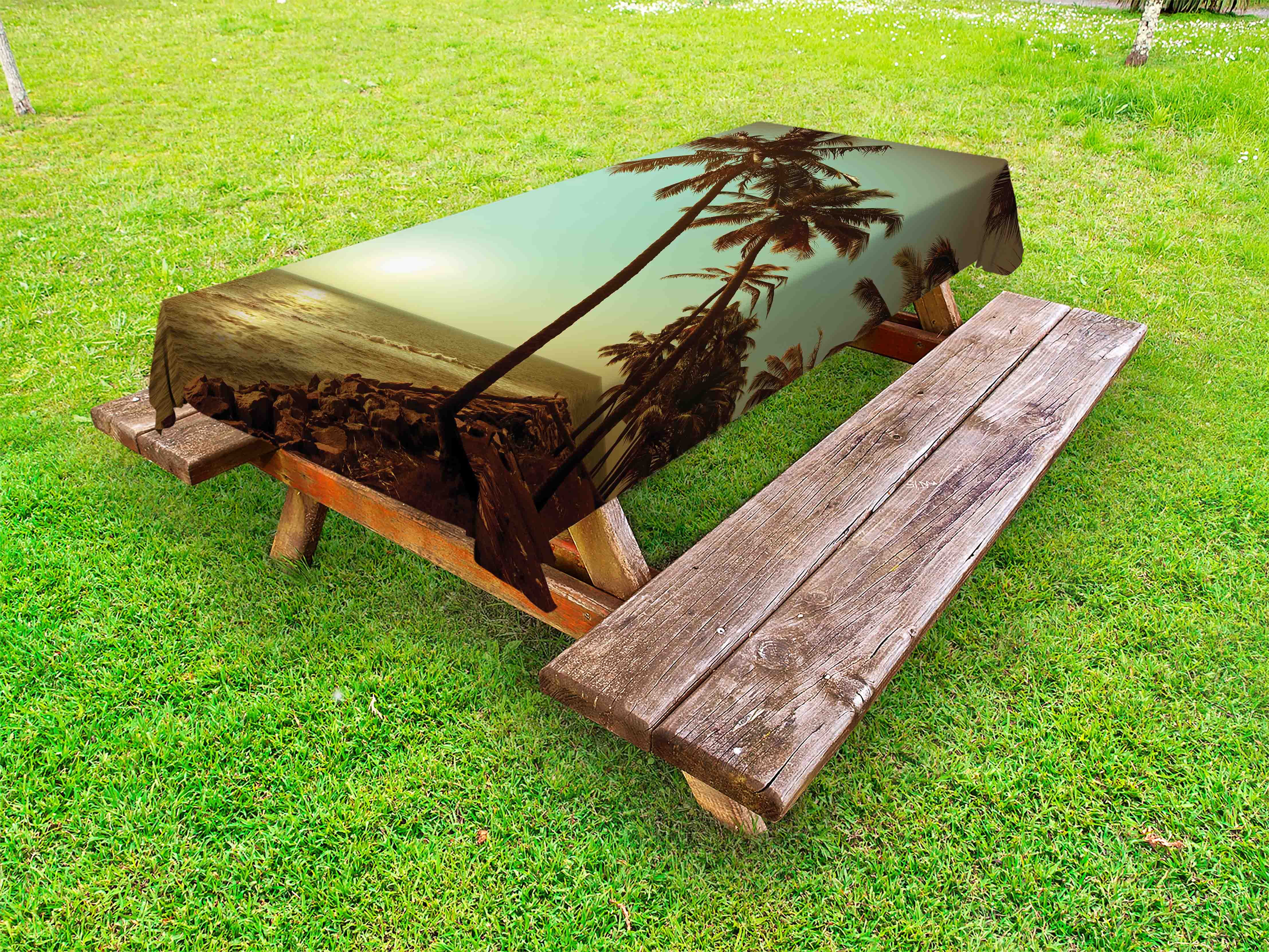 Palm Tree Outdoor Tablecloth, Sunset Tropical Beach Dusk on Pacific ...