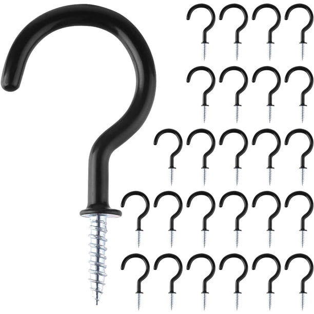 25Pcs 2 Inches Large Ceiling Hooks Black Vinyl Coated Cup Hook Wall ...