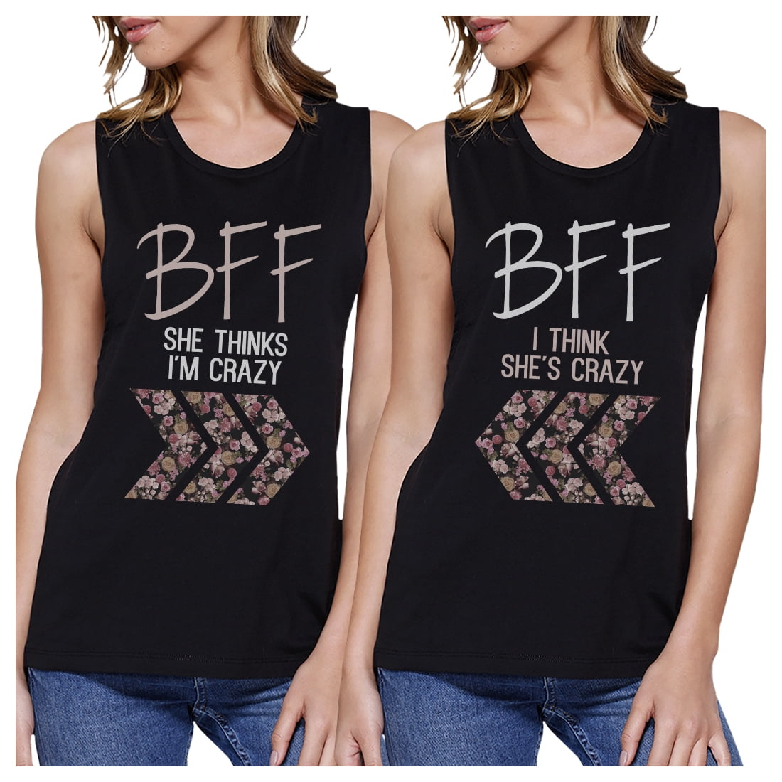 BFF Floral Crazy BFF Matching Tank Tops Womens Black Funny Gifts ...