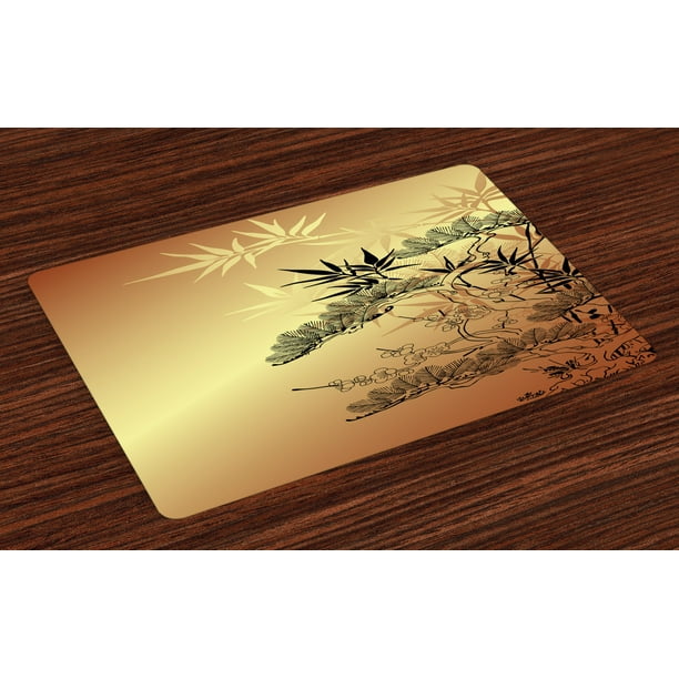 Japanese Placemats Set of 4 Asian Branches and Bamboo Motifs with Showy ...