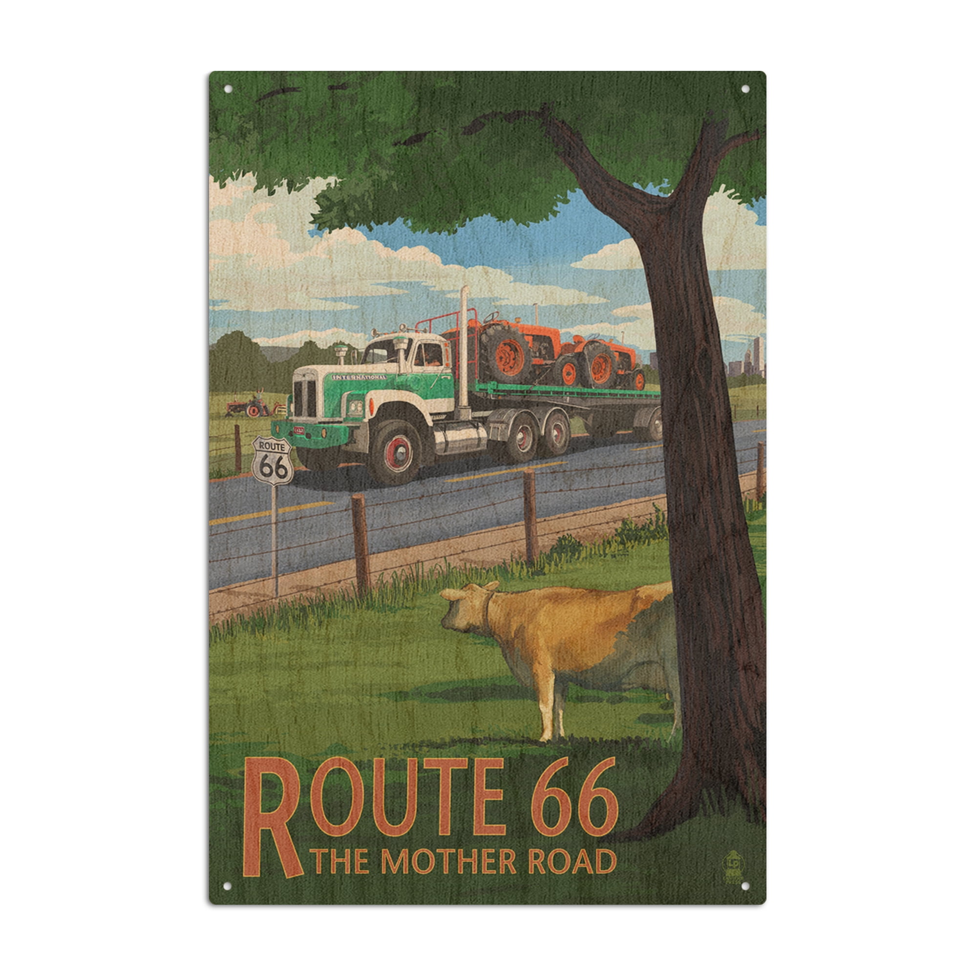 Route 66, Truck with Tractors Birch Wood Wall Sign (6x9 Rustic Home ...