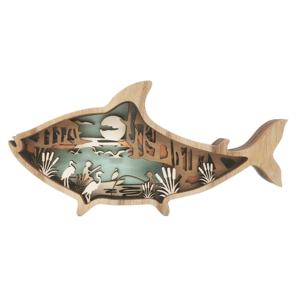 Wood Fish Statue Wooden Nautical Decor for Home - Antique Fish Figures ...