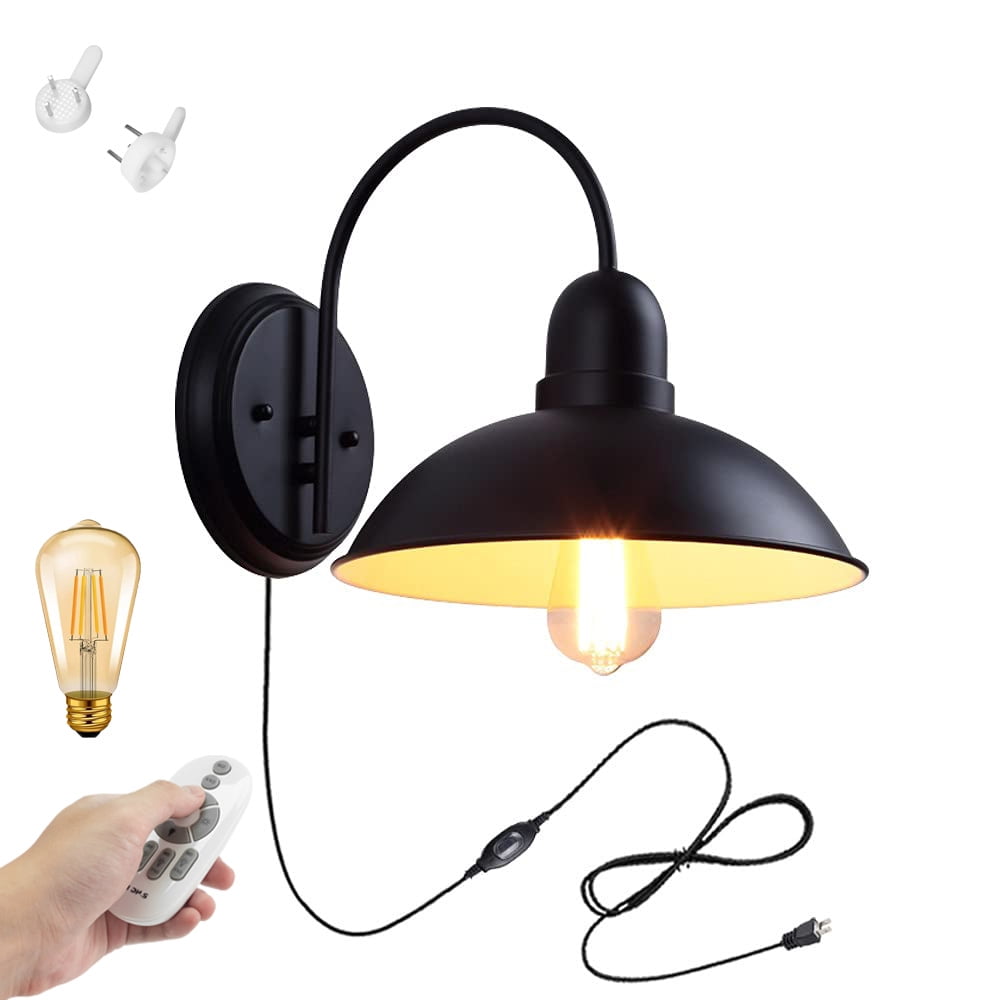 FSLiving Remote Control Industrial Wall Lamp with UL 5.9ft Plug-in Cord ...