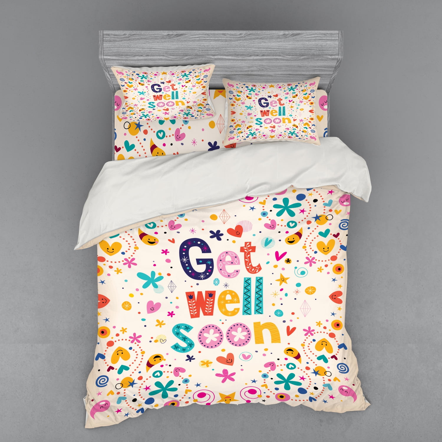 Ambesonne Saying Bedding Set 4 Pcs, Get Well Soon Wish Cheery, Queen ...