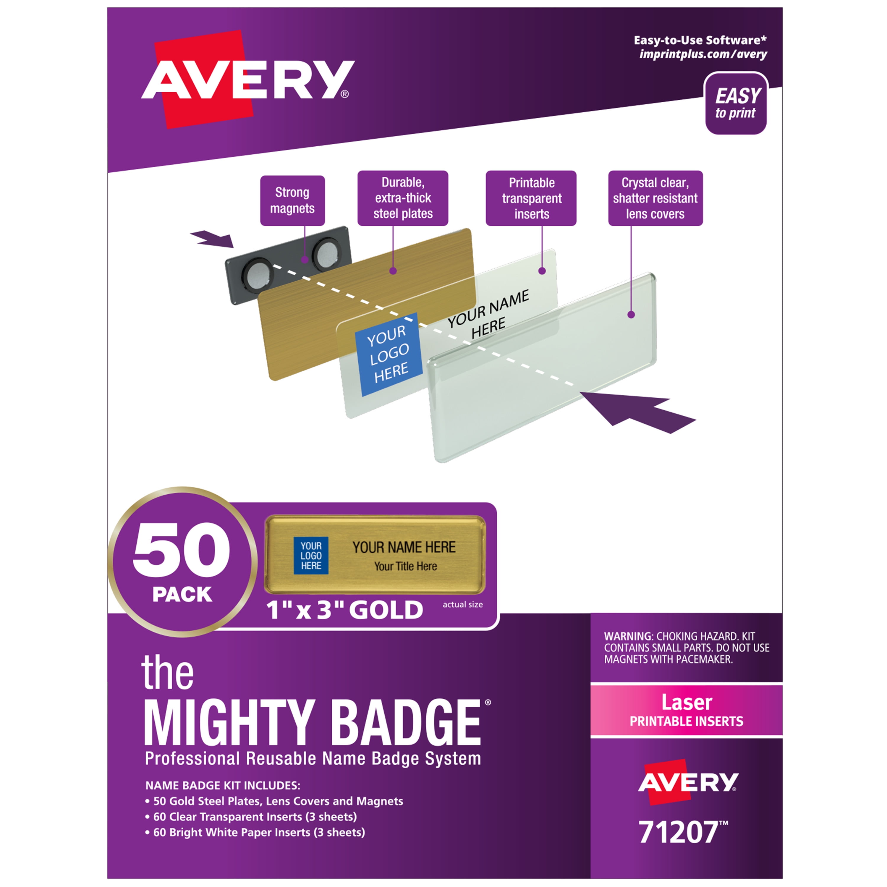 The Mighty Badge by Avery Professional Reusable Name Badge System, Gold ...