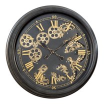 Yosemite Home Decor Large Gilded Round Metal Gear Wall Clock in Gold ...