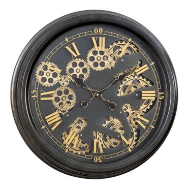 Yosemite Home Decor Large Gilded Round Metal Gear Wall Clock in Gold ...