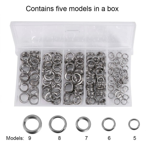 WALFRONT 200PCS 5Sizes Heavy Duty Stainless Steel Split Rings Solid Lures Connectors Fishing ...