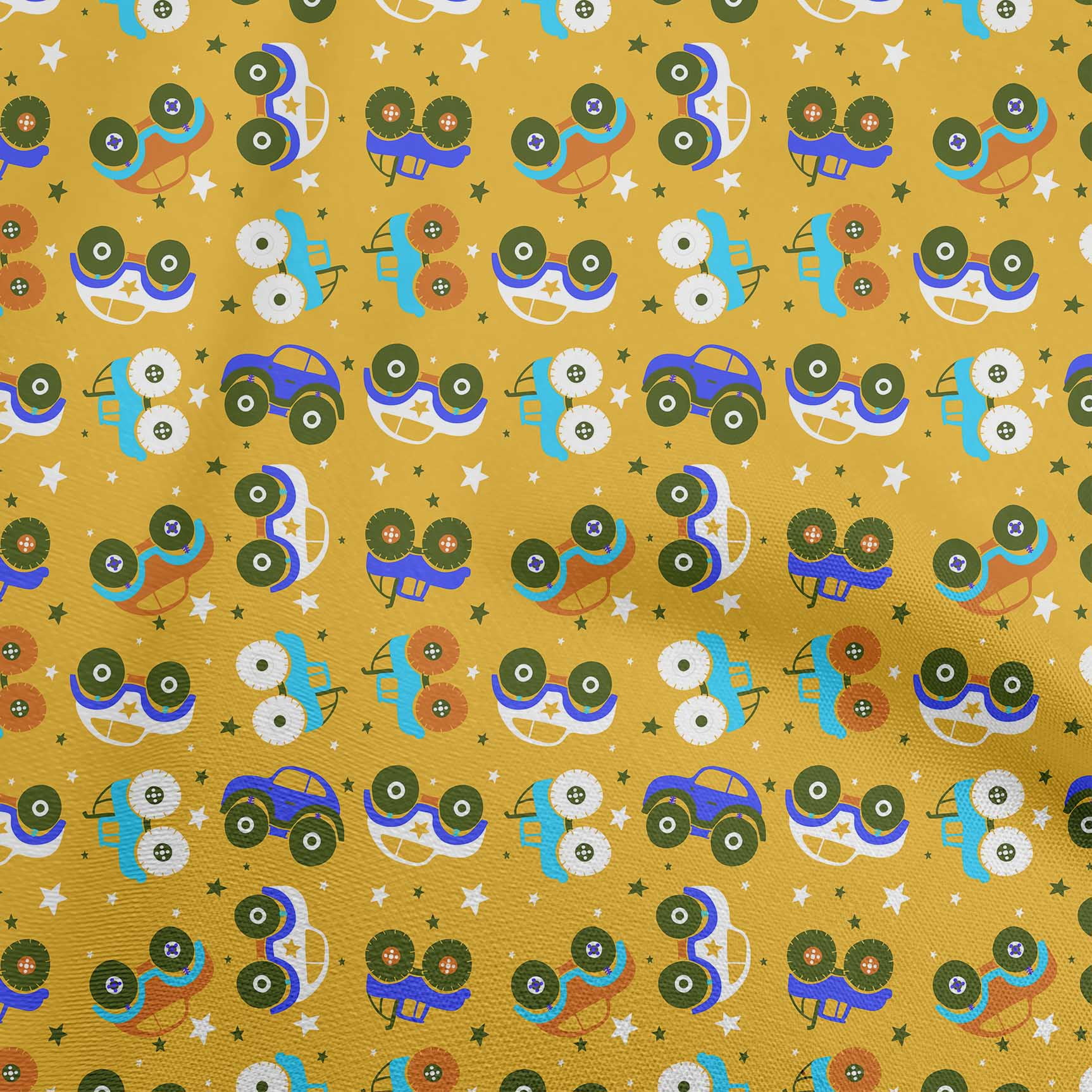 oneOone Cotton Cambric Yellow Fabric Cars Kids Nursery Sewing Material ...
