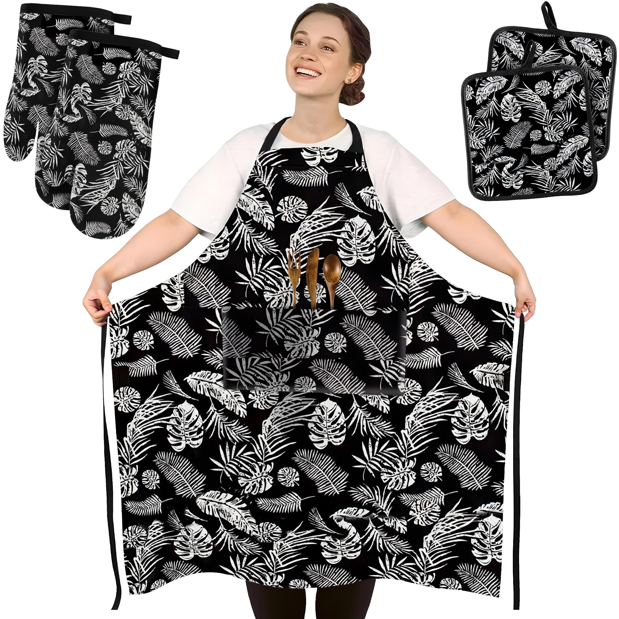 Canadian Linen Three Piece Apron Set 16.5"x12.5"x14", Cotton Apron ...