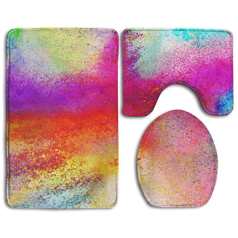 CHAPLLE Abstract Multi Colored Powder 3 Piece Bathroom Rugs Set Bath ...