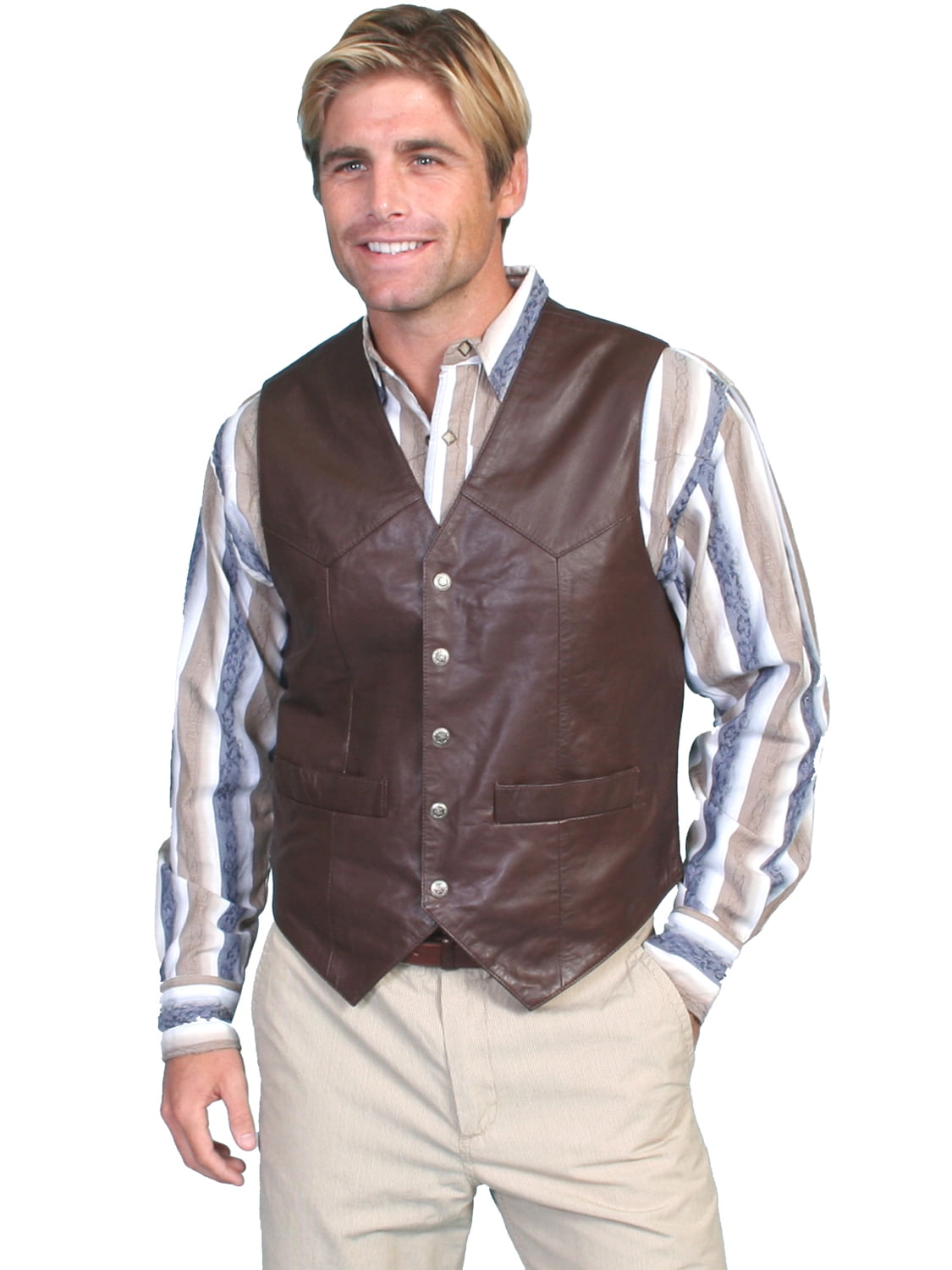 Scully Mens Brown Soft Lamb Western Snap Vest LT - Walmart.com