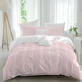 4 Piece Duvet Cover Set Cal king, Pink Soft Texture Striped Soft ...