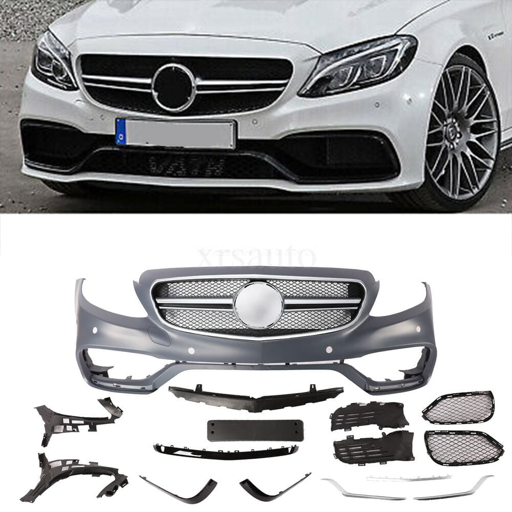 C63 AMG Style Front Bumper Cover Body Kit W/Grille W/PDC For Mercedes ...