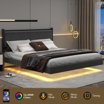 Gyfimoie Queen Floating Bed Frame with LED Lights, Modern Upholstered ...