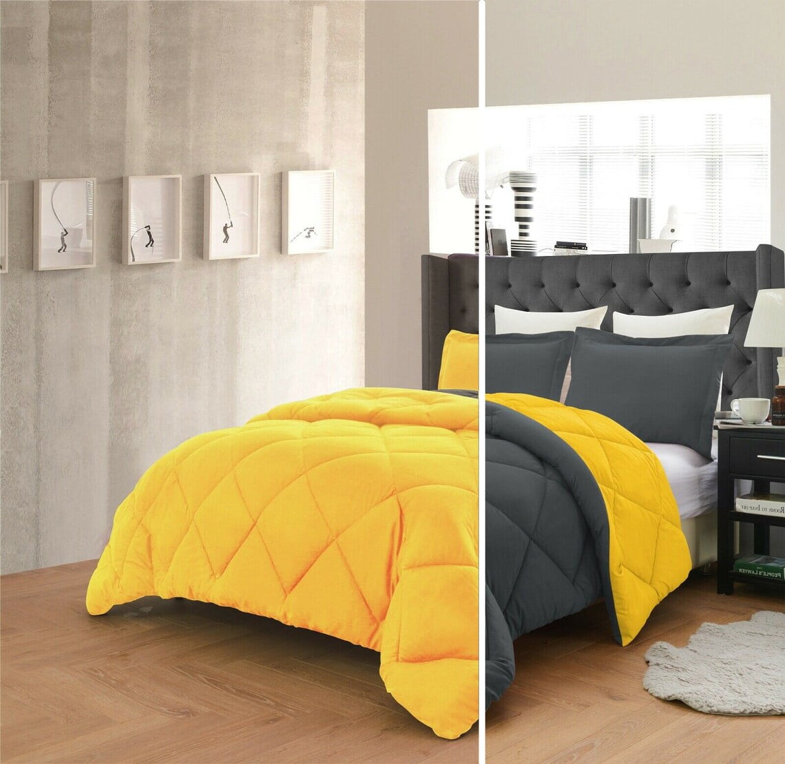 Reversible Comforter and Pillow Shams 3-Piece Set In All Colors - Down ...