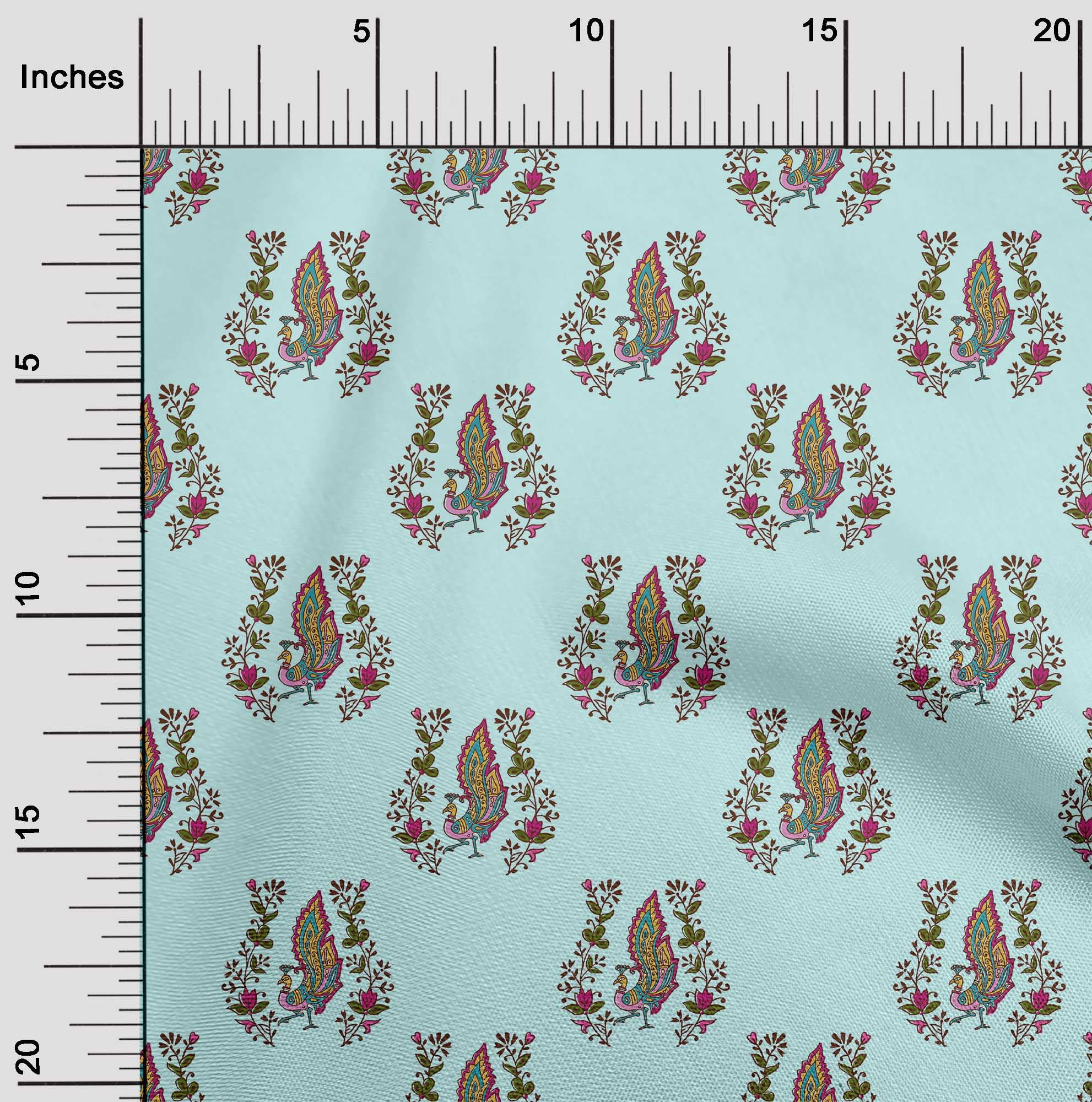 oneOone Cotton Silk Fabric Leaves|Floral & Peacock Block Print Fabric ...