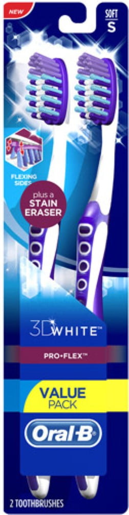 Oral-B 3D White Pro-Flex Toothbrush Full Head, Soft 2 ea - Walmart.com