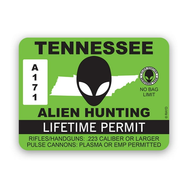 Tennessee Alien Hunting Permit Sticker Decal - Self Adhesive Vinyl ...