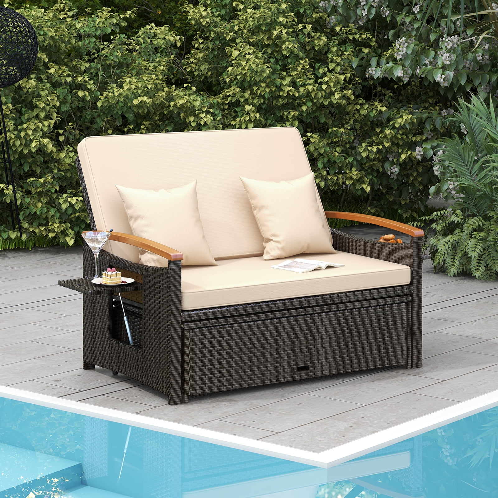 Click here for Costway Patio Rattan Daybed Set With Cushioned Lov... prices