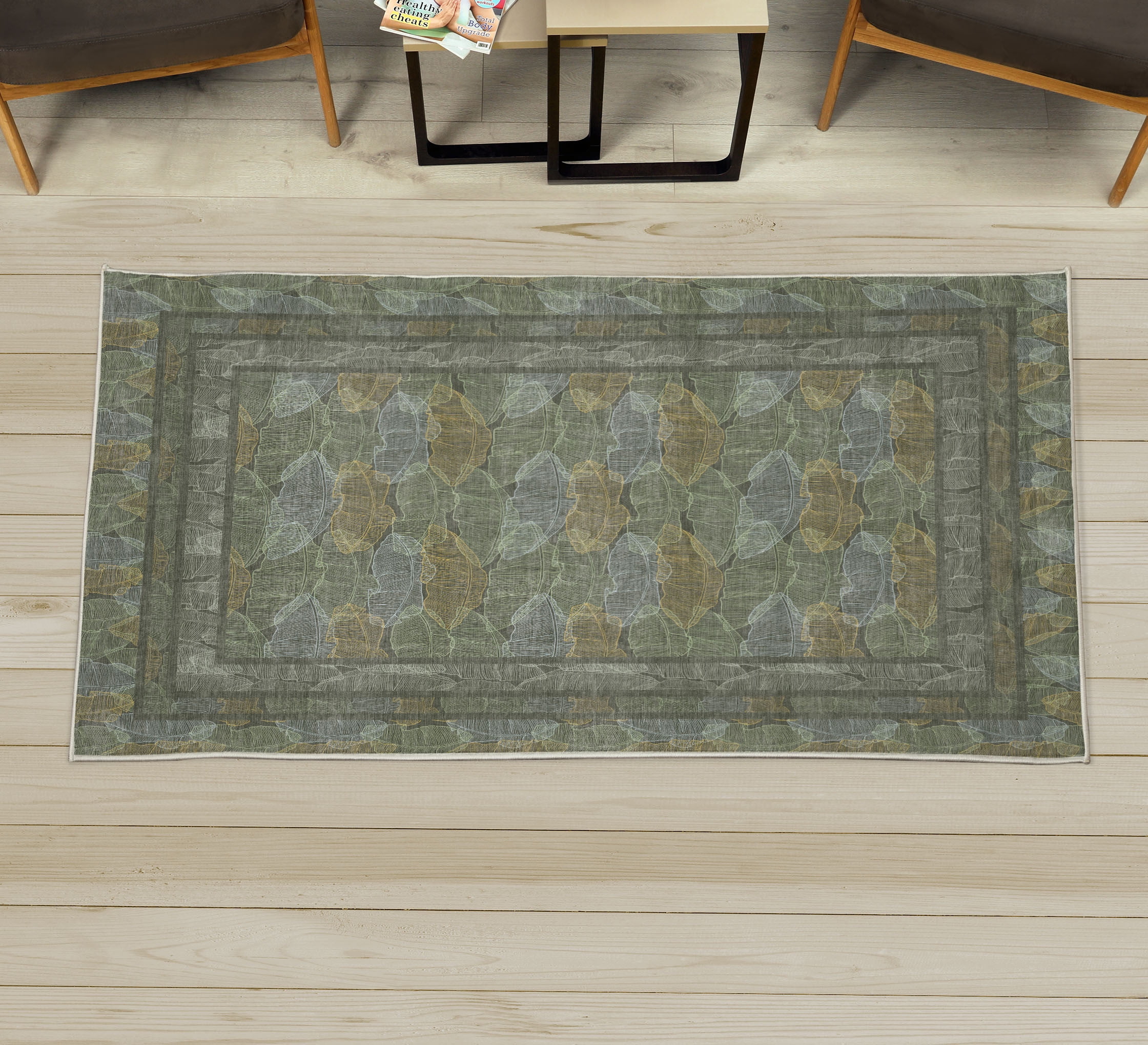 Leaves Decorative Rug, Striped Look Banana Palm Tree Foliage Exotic ...