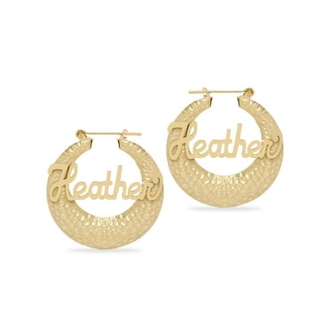 Personalized Bamboo Style Hoop Name Earrings with Beading and Rhodium All Over - Walmart.com