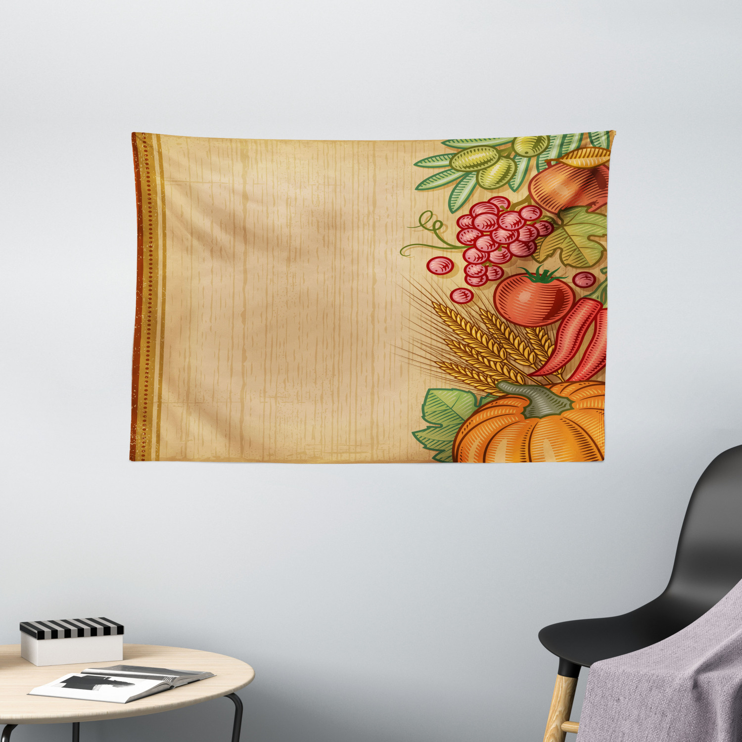 Harvest Tapestry, Frame with Retro Elements Seasonal Composition Clean ...