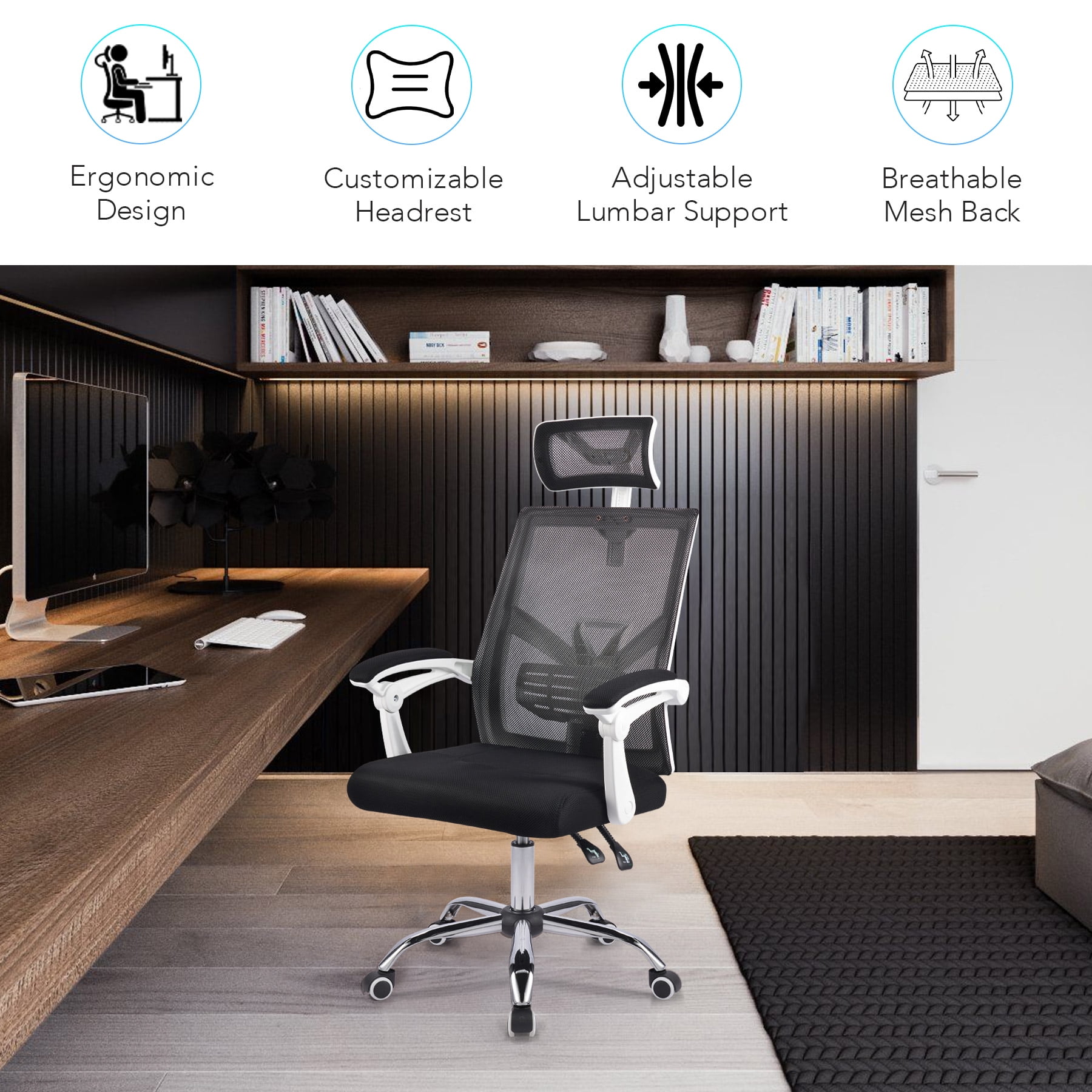 Wheeled Office Chair and Computer Desk Chair, Highly Adjustable, Black ...