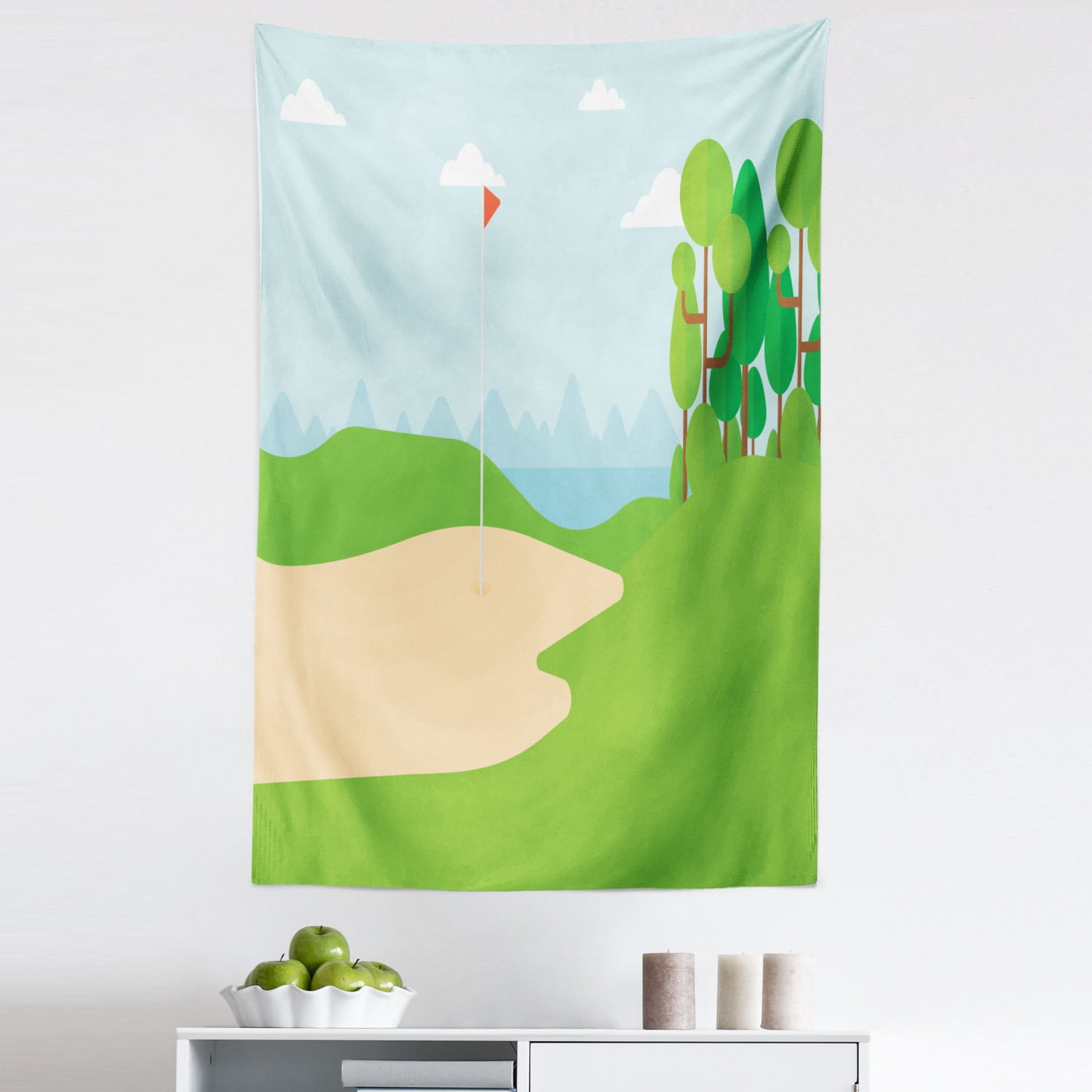 Golf Course Scene Tapestry, Theme of a Hobby Sports Field and Flag with ...