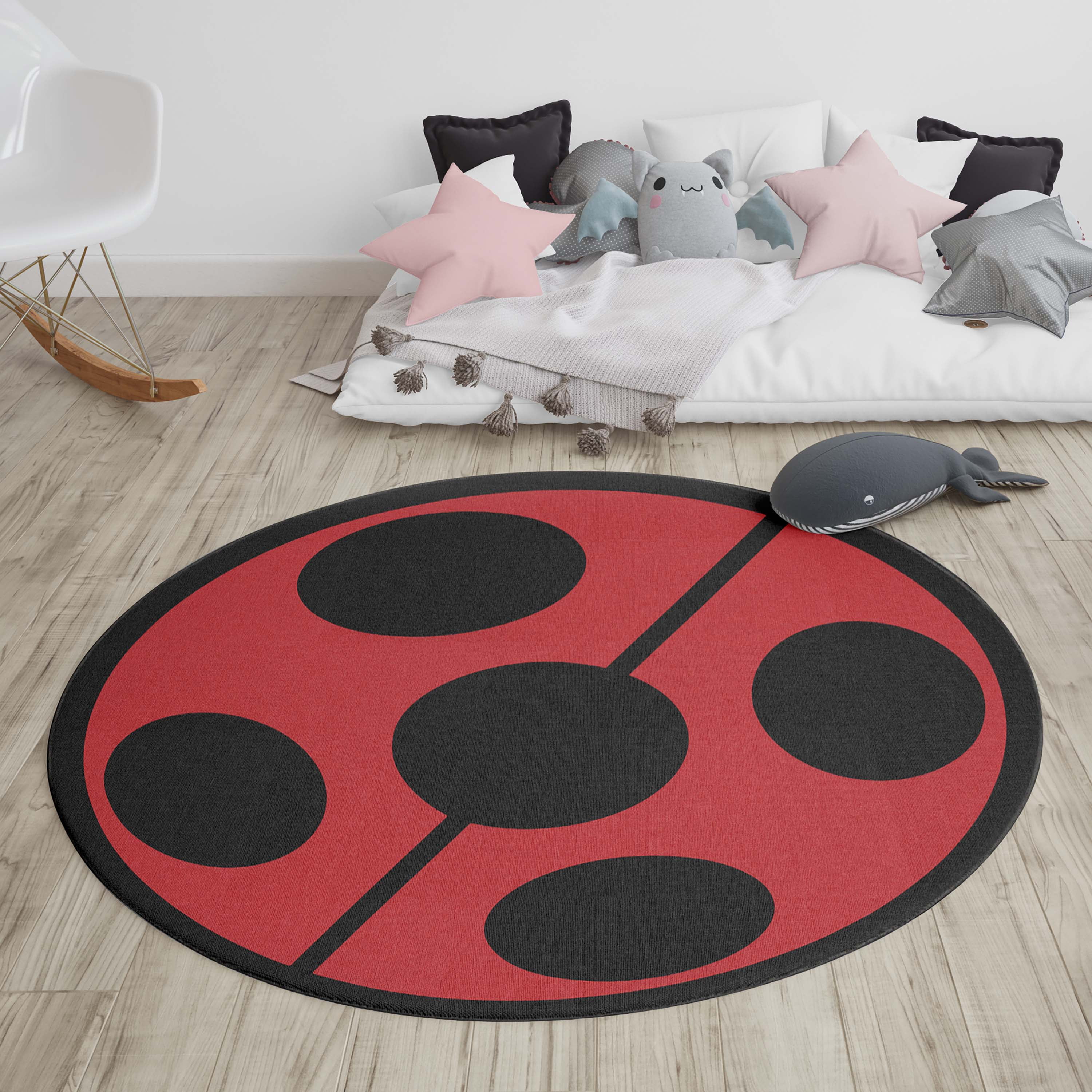Miraculous Ladybug Miraculous Ladybug Symbol 6'7" Round Red Area Rug by ...
